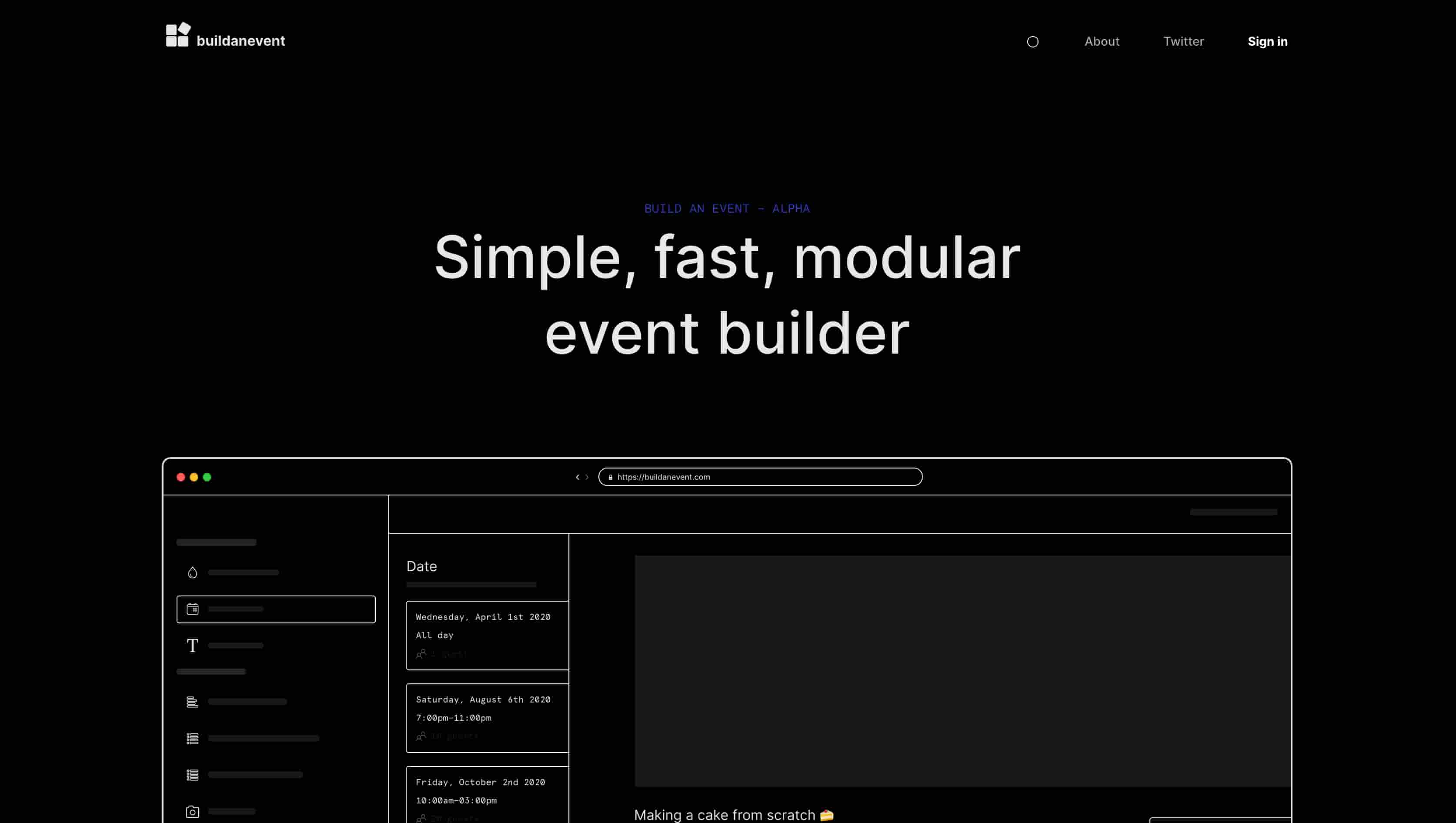 Buildanevent.com — Simple, fast, modular event builder